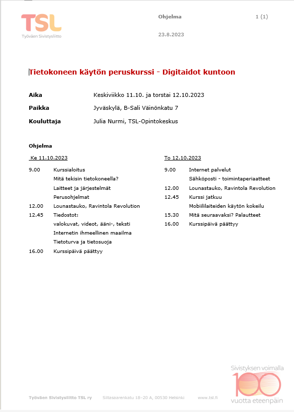 Tietokoneen käytön peruskurssi (tämä kurssi nyt täynnä, seur.kursseille otetaan osallistujia ...